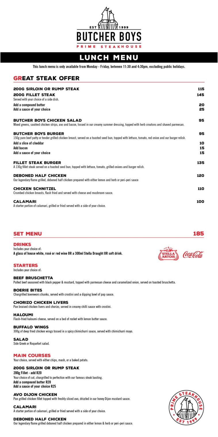 Amazing Specials & Set Menu for Lunch at Butcher Boys Grill - Durban ...