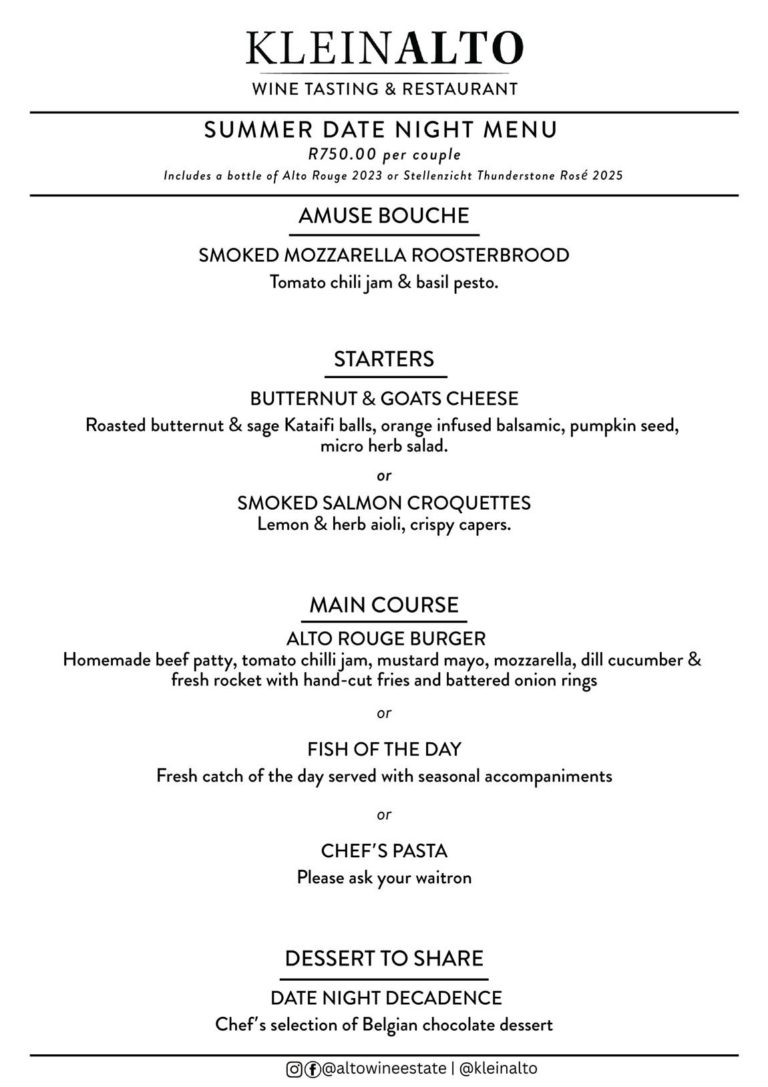 Enjoy a fantastic Date Night Dinner & Wine Special at Klein Alto